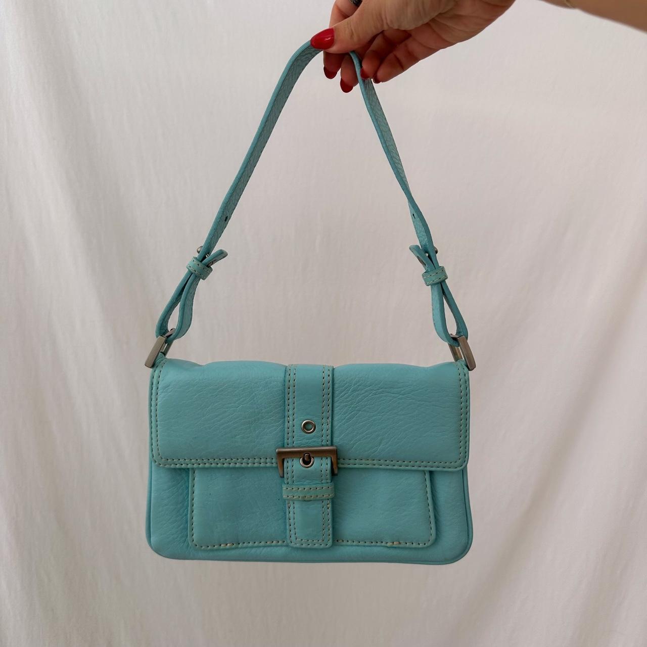Vintage Baby Blue Leather Shoulder Bag 🐅 The cutest... - Depop