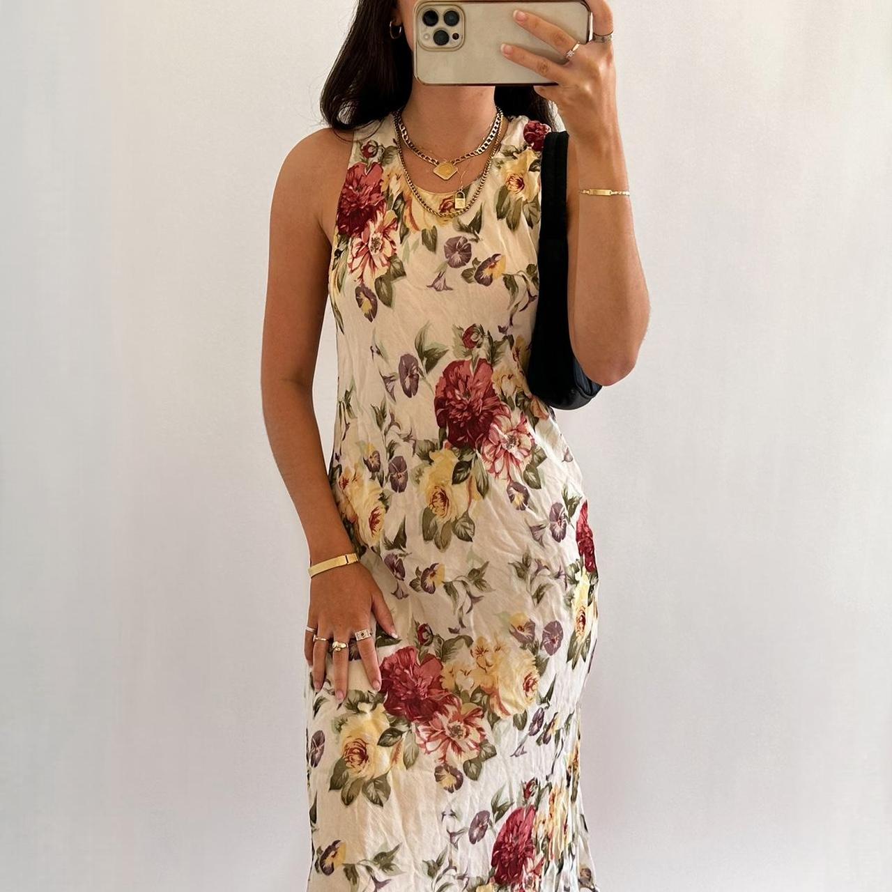 Vintage Cream and Red Floral Midi Dress 🍓 The cutest... - Depop