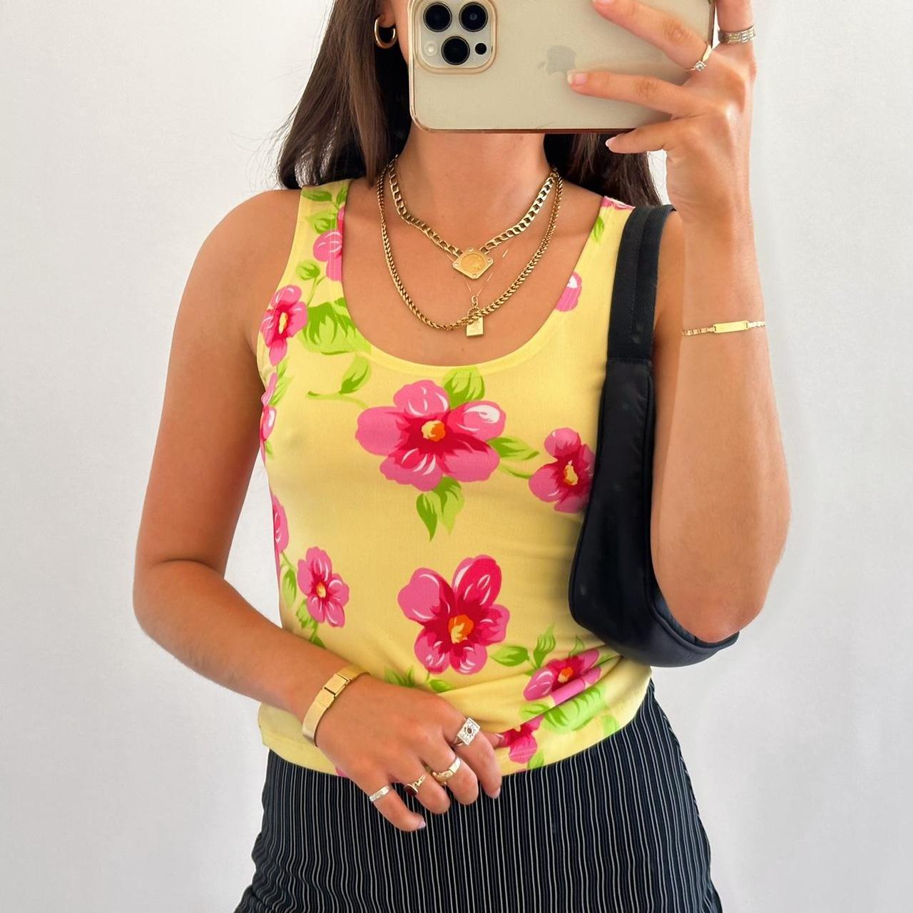 Vintage Pink and Yellow Floral Top 💌 The cutest... - Depop