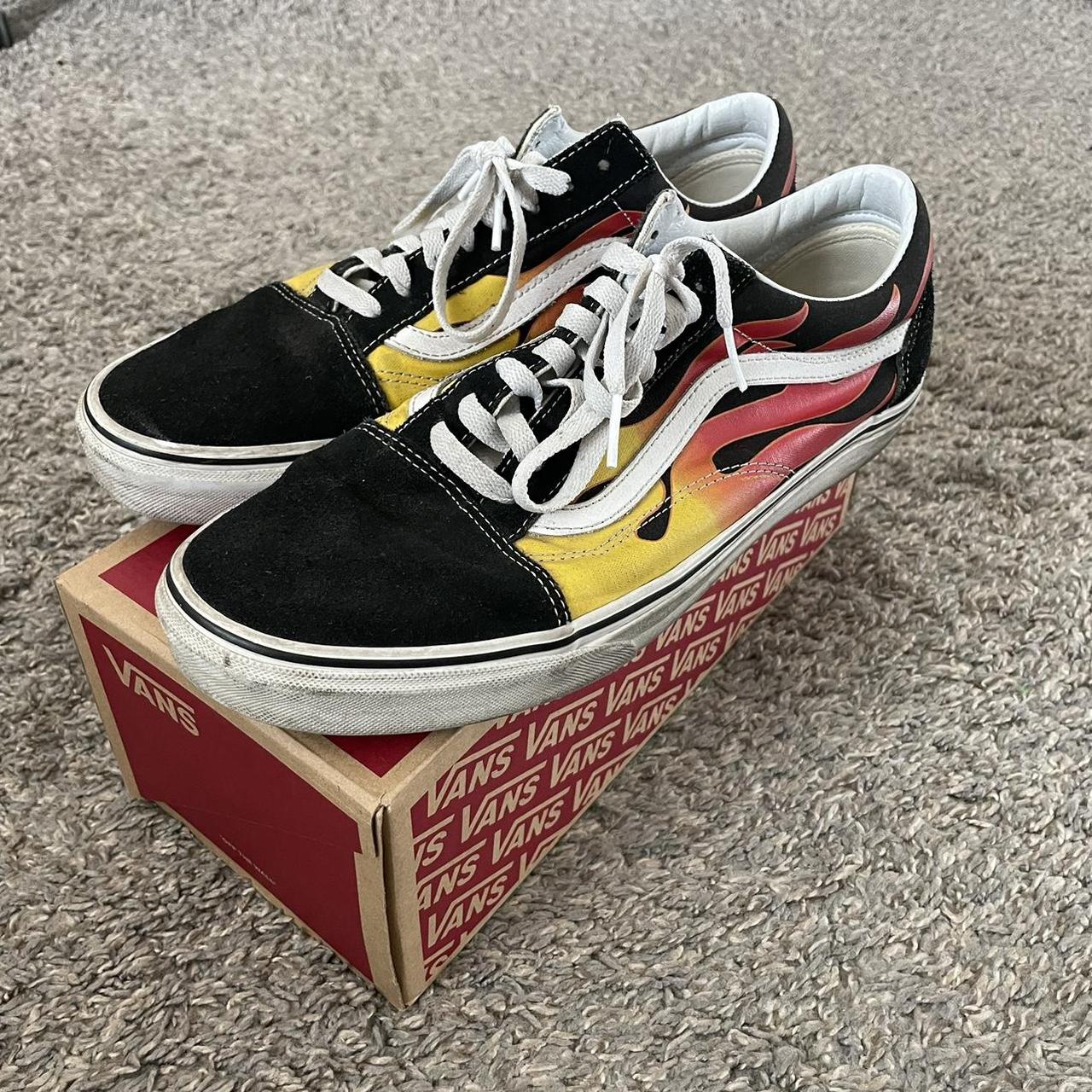 old school vans fire print. Fair wear but not too... - Depop