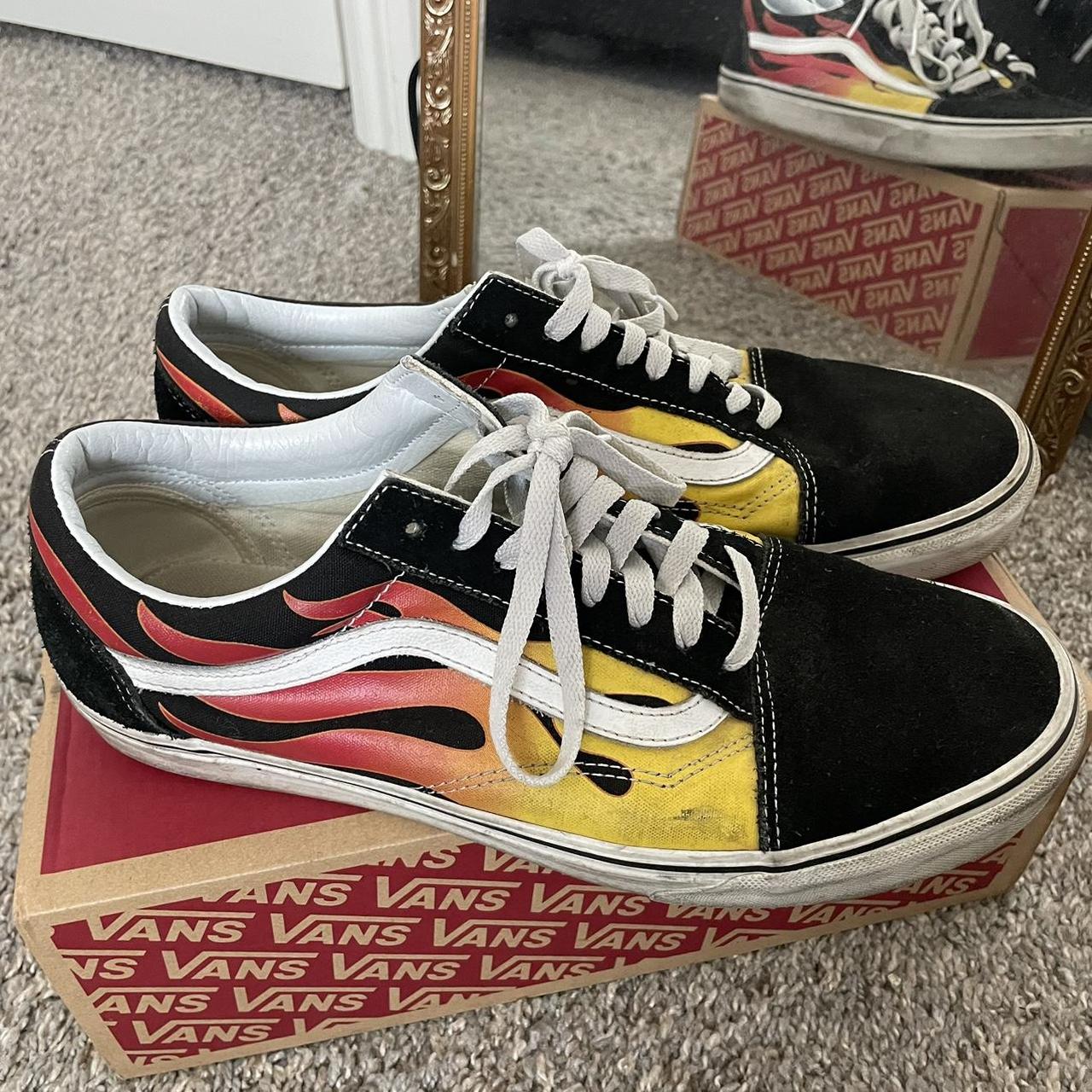 old school vans fire print. Fair wear but not too... - Depop