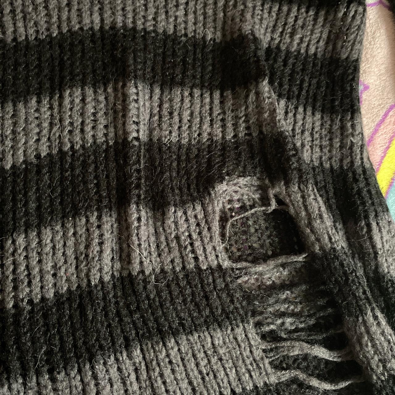 distressed black and gray striped emo sweater... - Depop