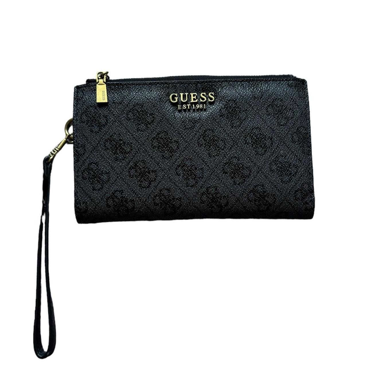 guess purse • dark grey/black with gold details... - Depop