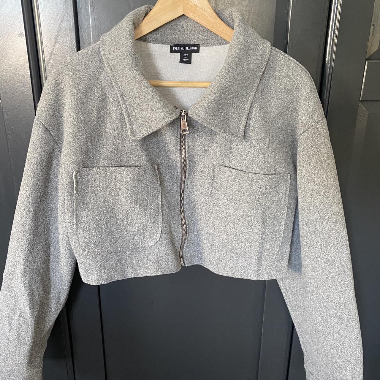 Grey wool look pocket detail cropped jacket PLT | Depop