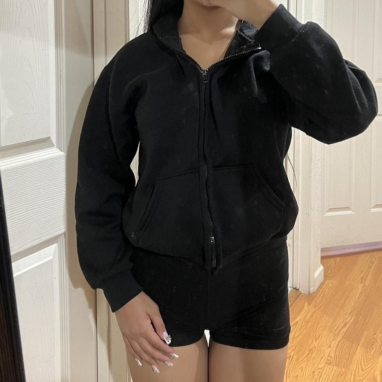 BLACK ZIPUP HOODIE WOMENS S/XS - Depop