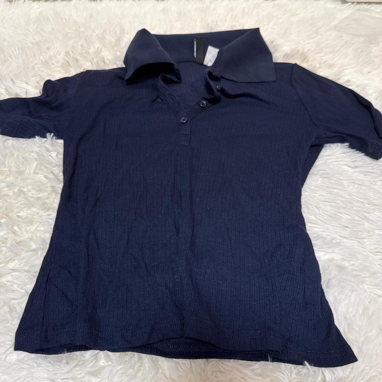 Navy blue collared short sleeve top #preppy #trendy... - Depop