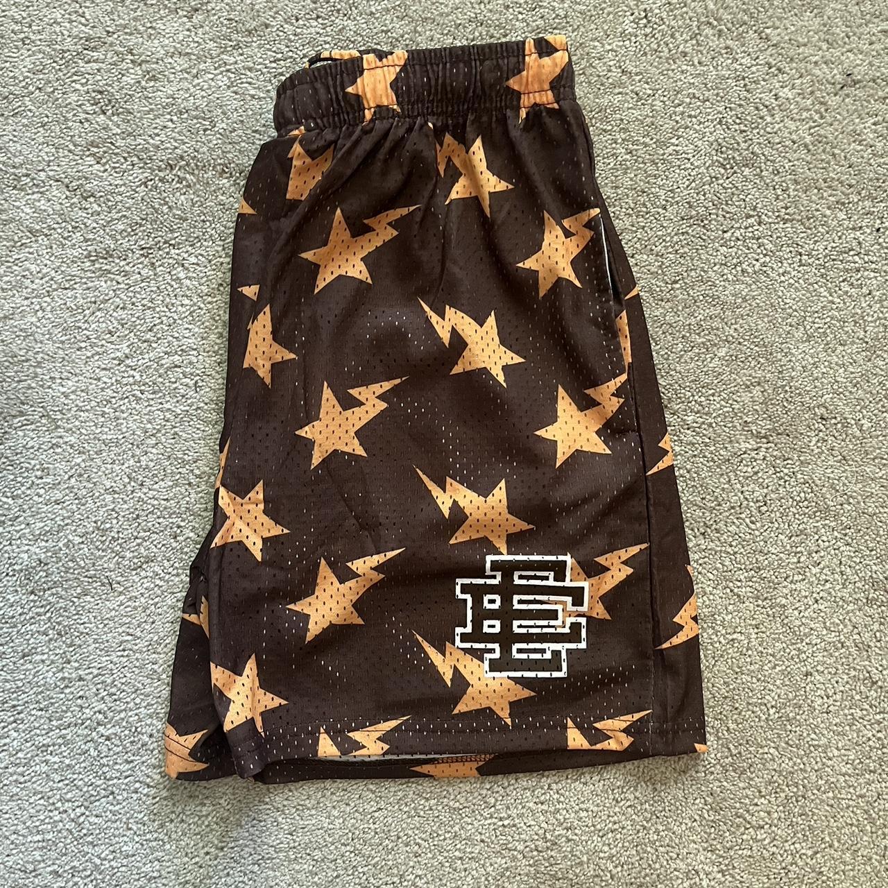Brown and yellow mesh bape shorts - Depop