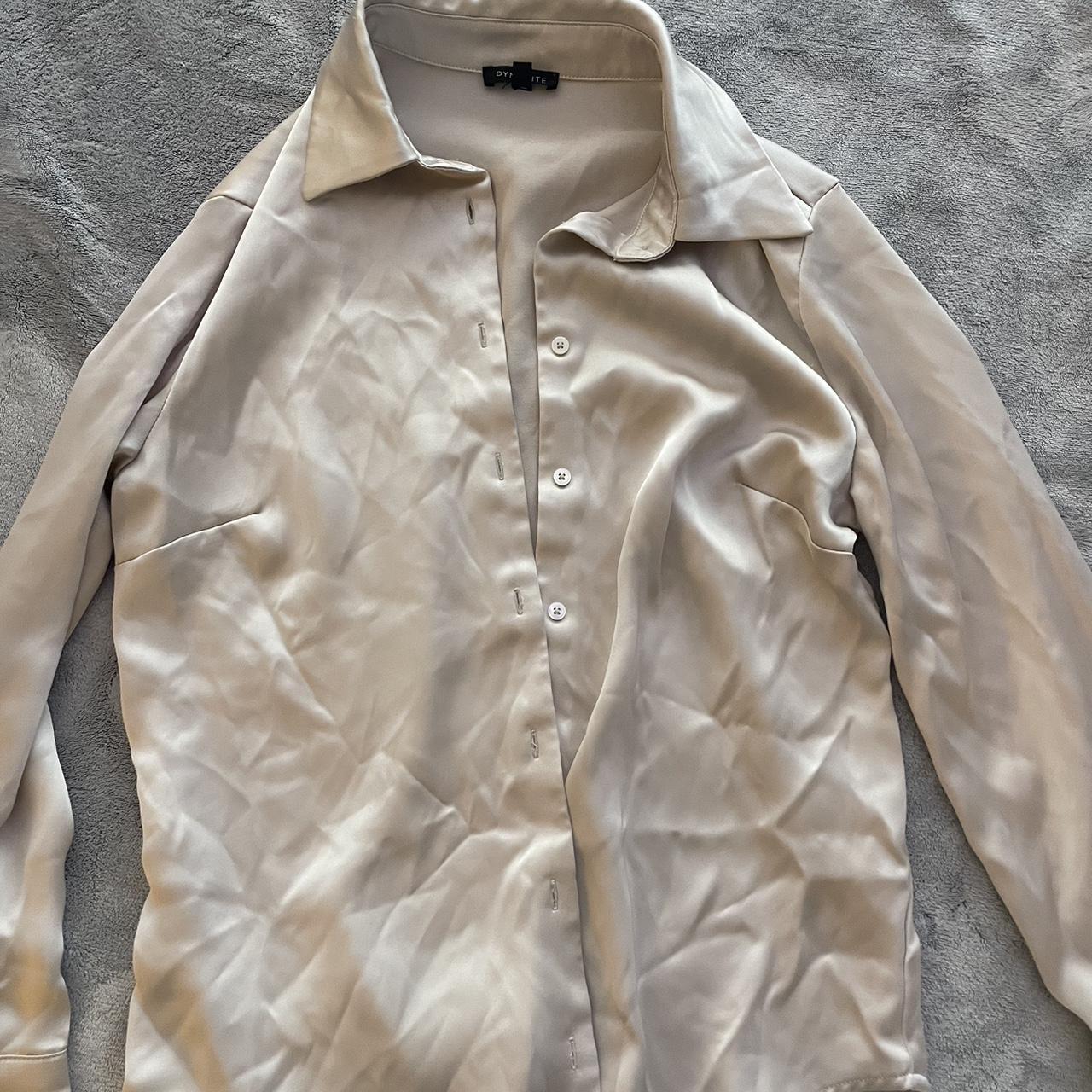 DYNAMITE silk ivory button up top size small ~ worn... - Depop
