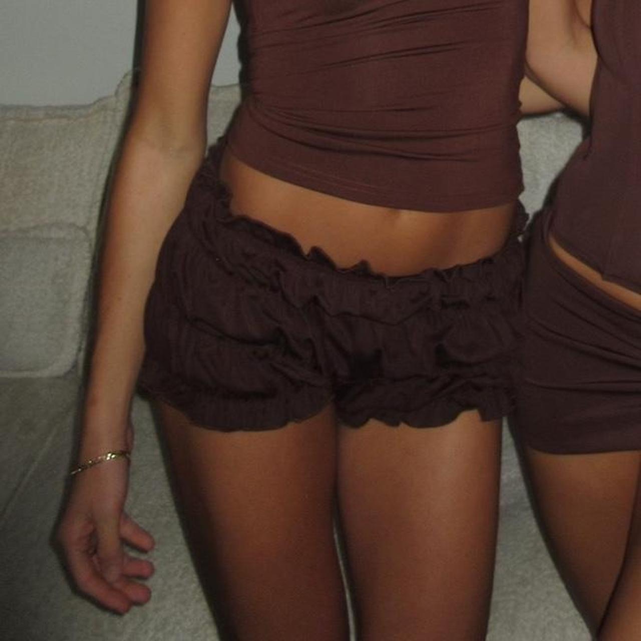 Brown ruffled mini micro shorts Worn once | Depop