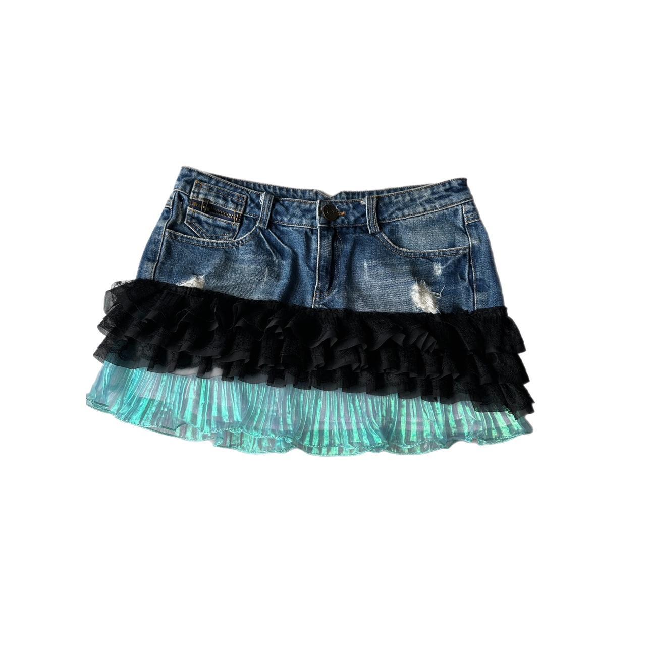 handmade paneled puffle denim skirt Size：26,best... - Depop