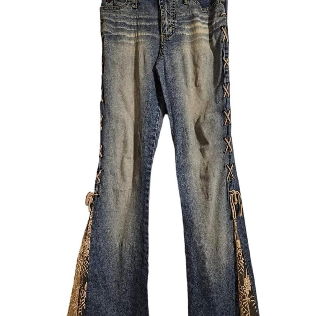 Marked size 5 MUDD lace up side jeans Has puckering... - Depop