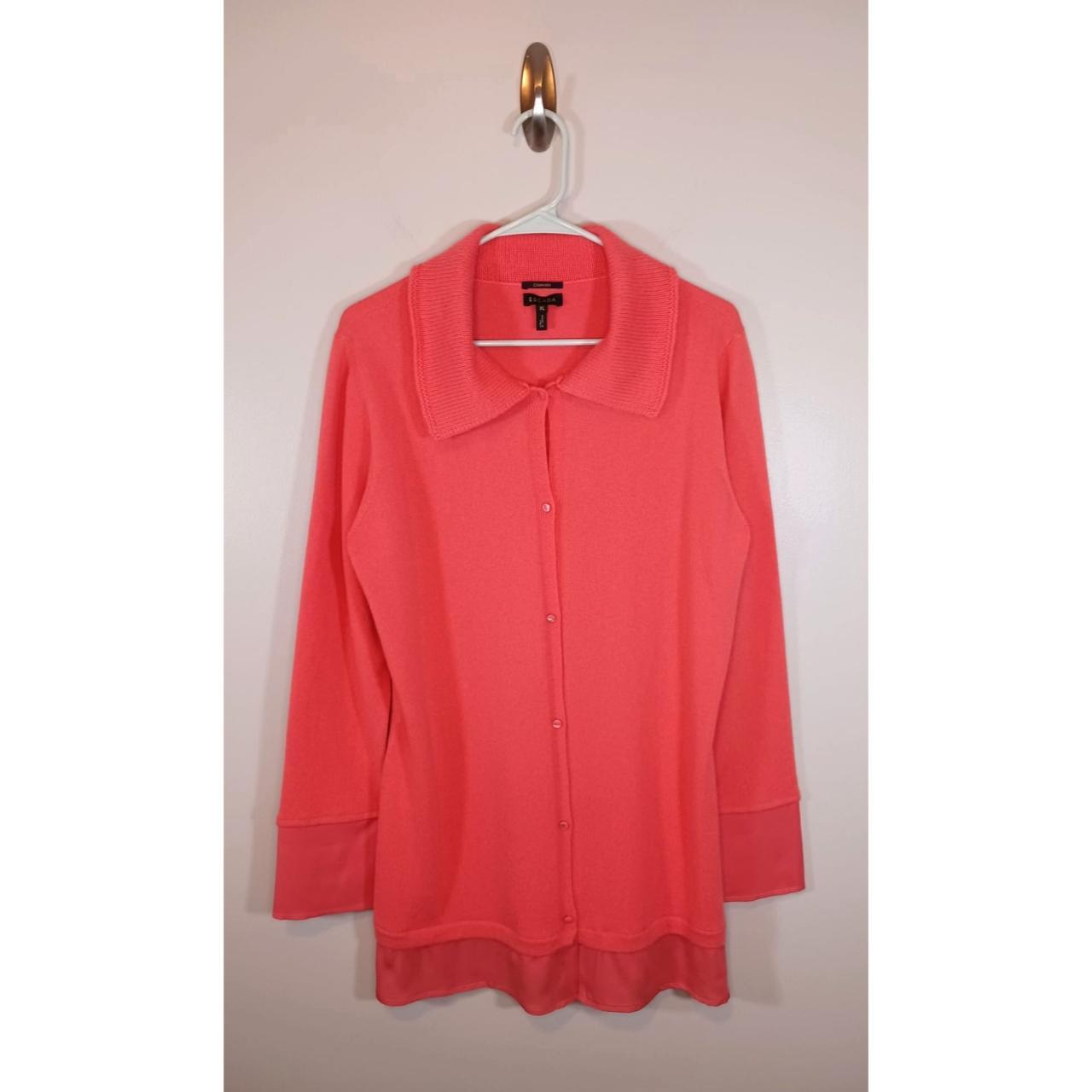 Escada Cashmere Lagenlook Cardigan Coral Button Long... - Depop