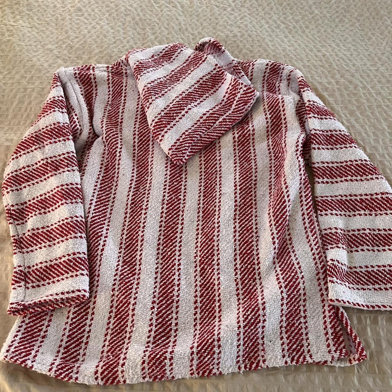 Red and white Baja Billy’s poncho Spicoli Drug... - Depop