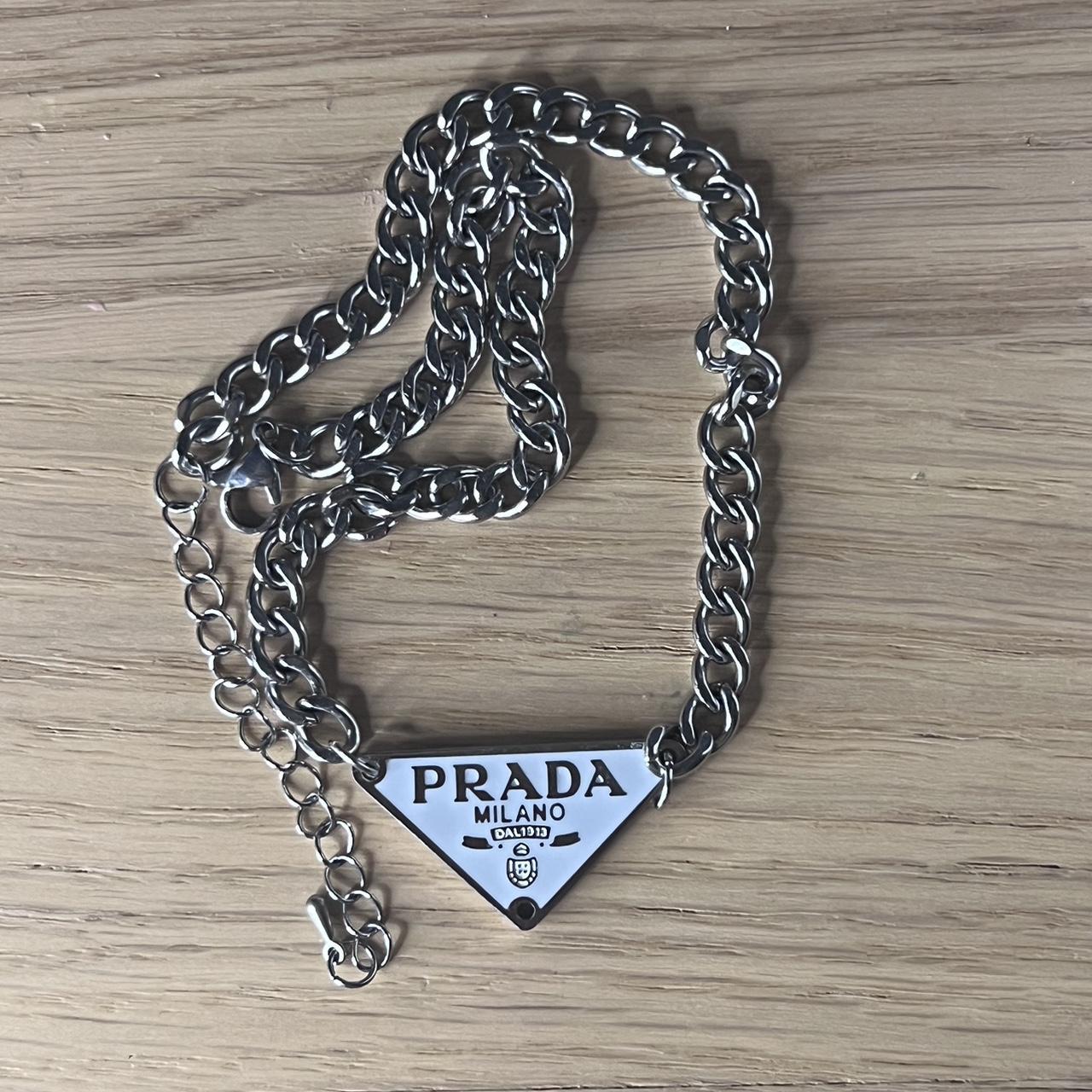 prada chain necklace like new condition! 13inch... - Depop