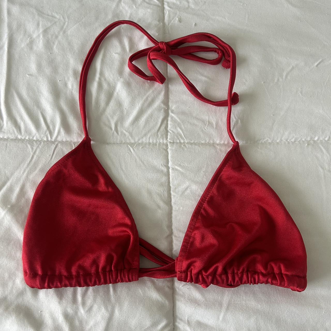 Adorable shiny red DOLL bikini set with tie cheeky... | Depop