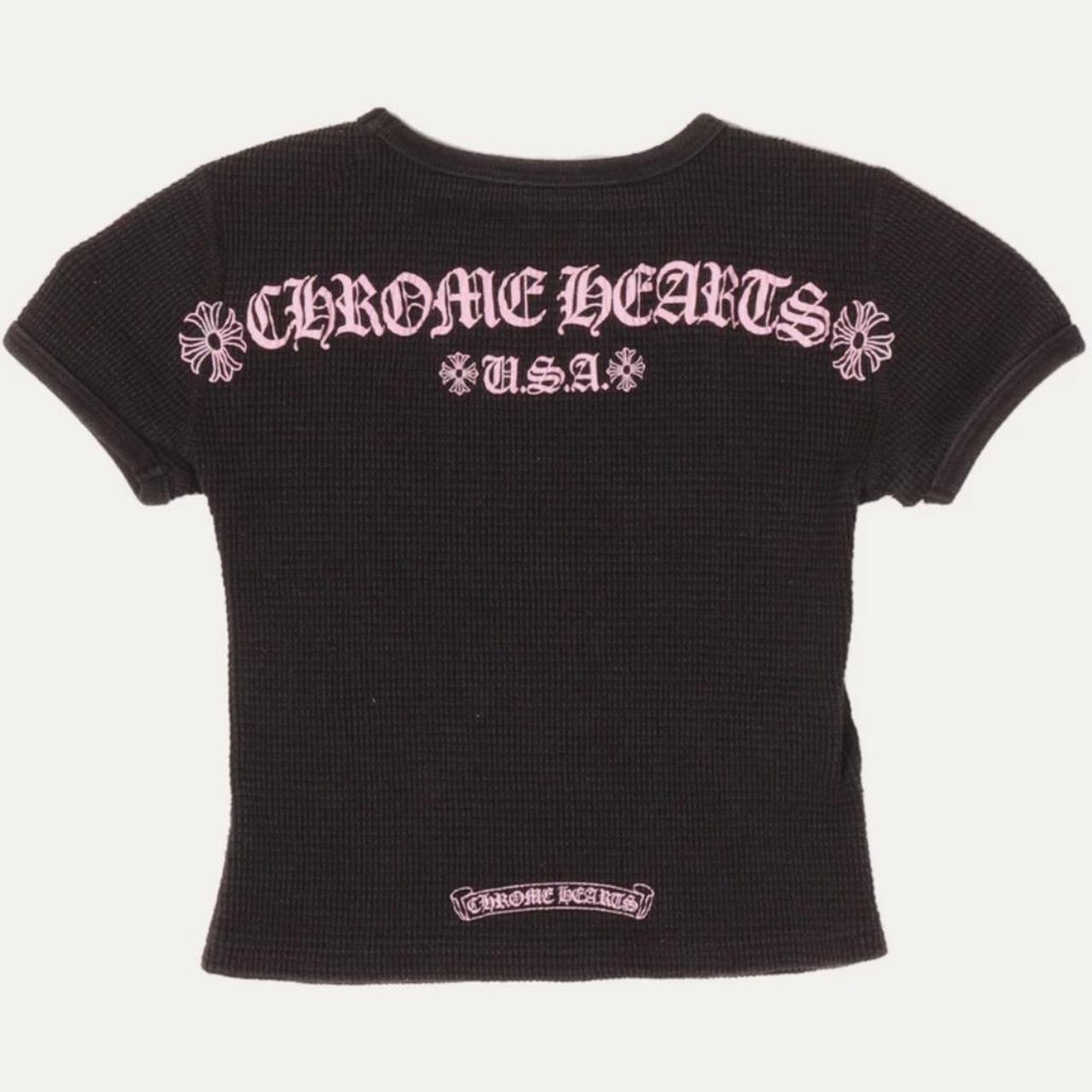 chrome hearts thermal pink and black baby tee with... - Depop