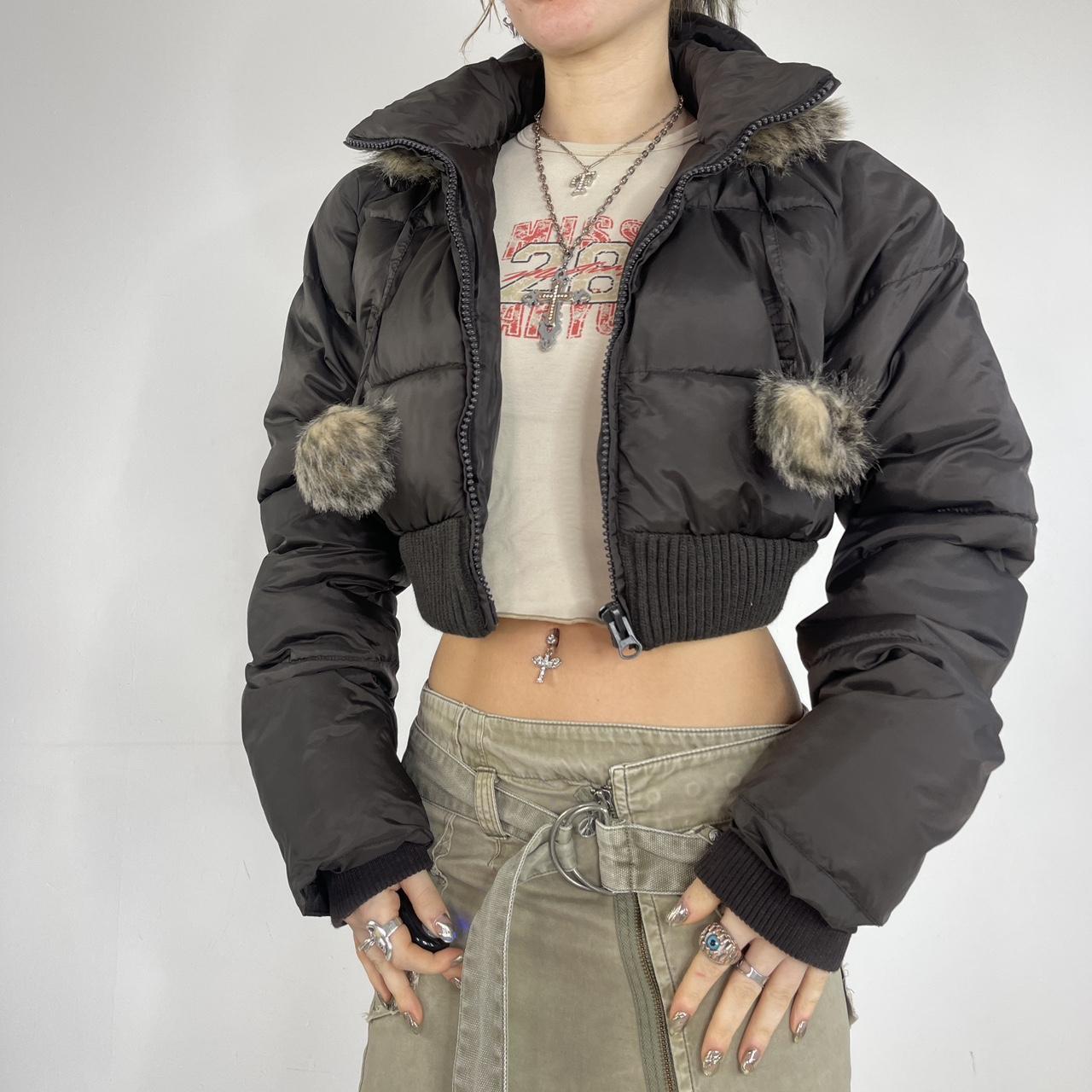 Vintage y2k cropped puffer coat with faux fur trim... - Depop