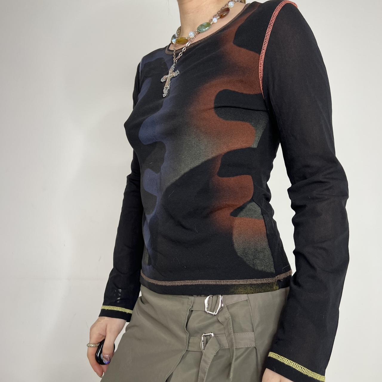 Vintage y2k mesh top long sleeves & graphic print... - Depop