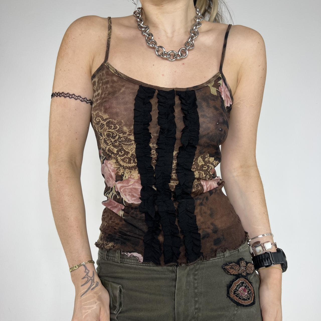 Vintage y2k mesh leopard cami top fits S/M ... - Depop