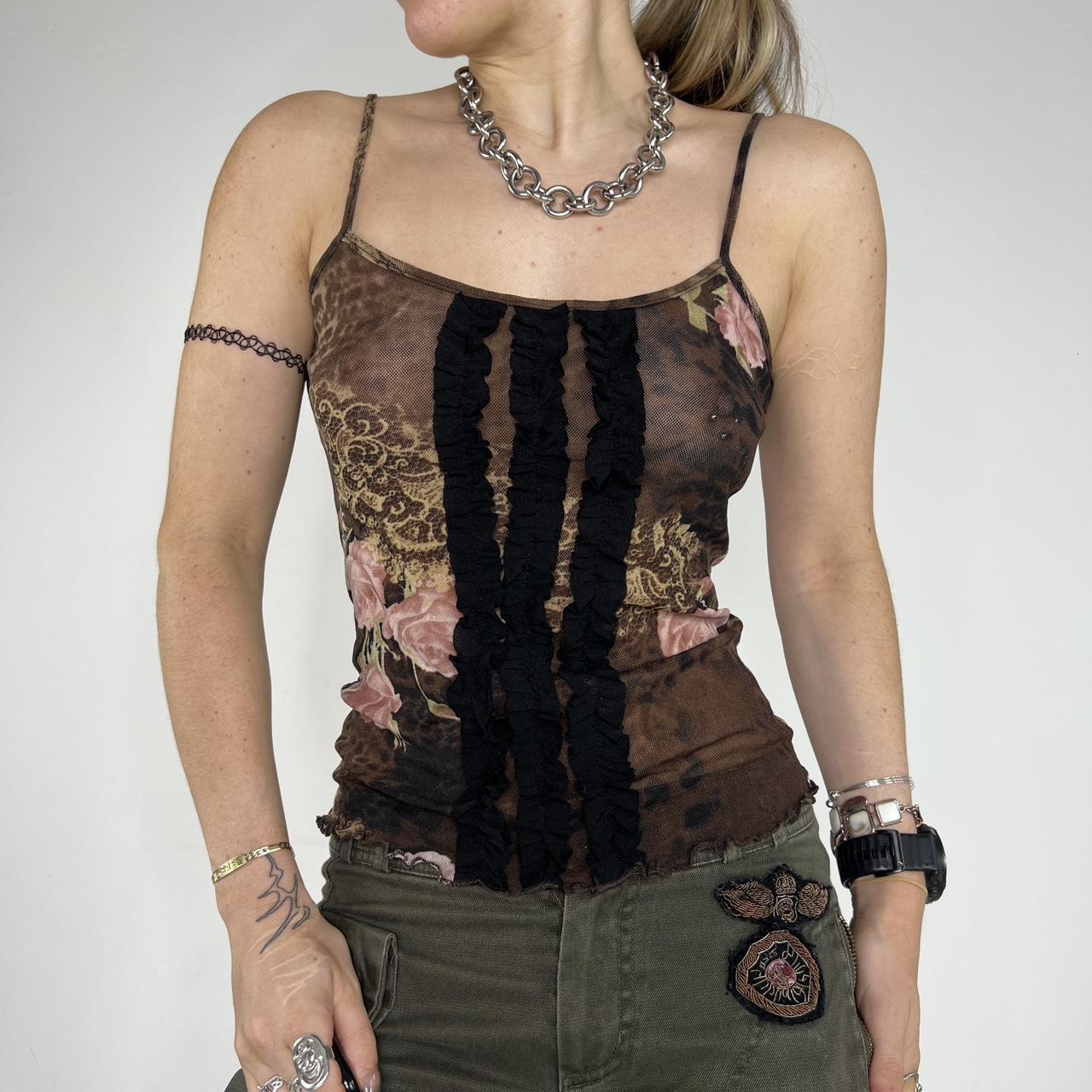 Vintage y2k mesh leopard cami top fits S/M ... - Depop