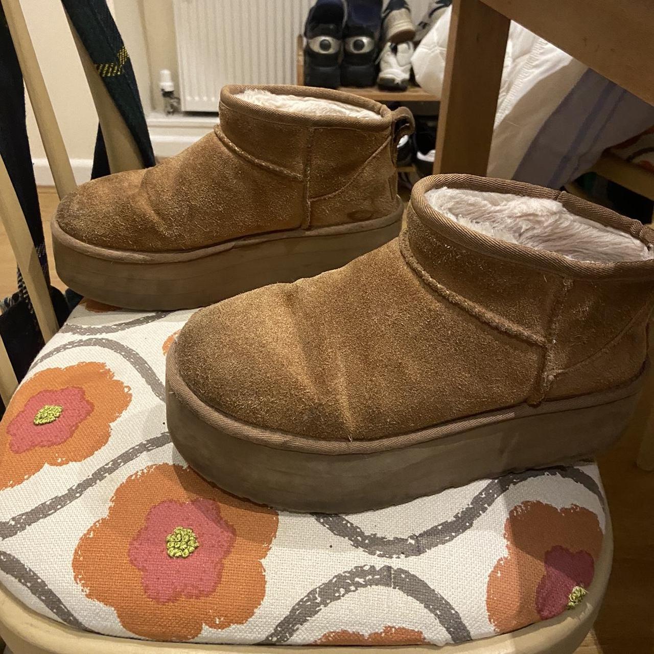 uggs ultra mini platform boots in chestnut signs of... - Depop