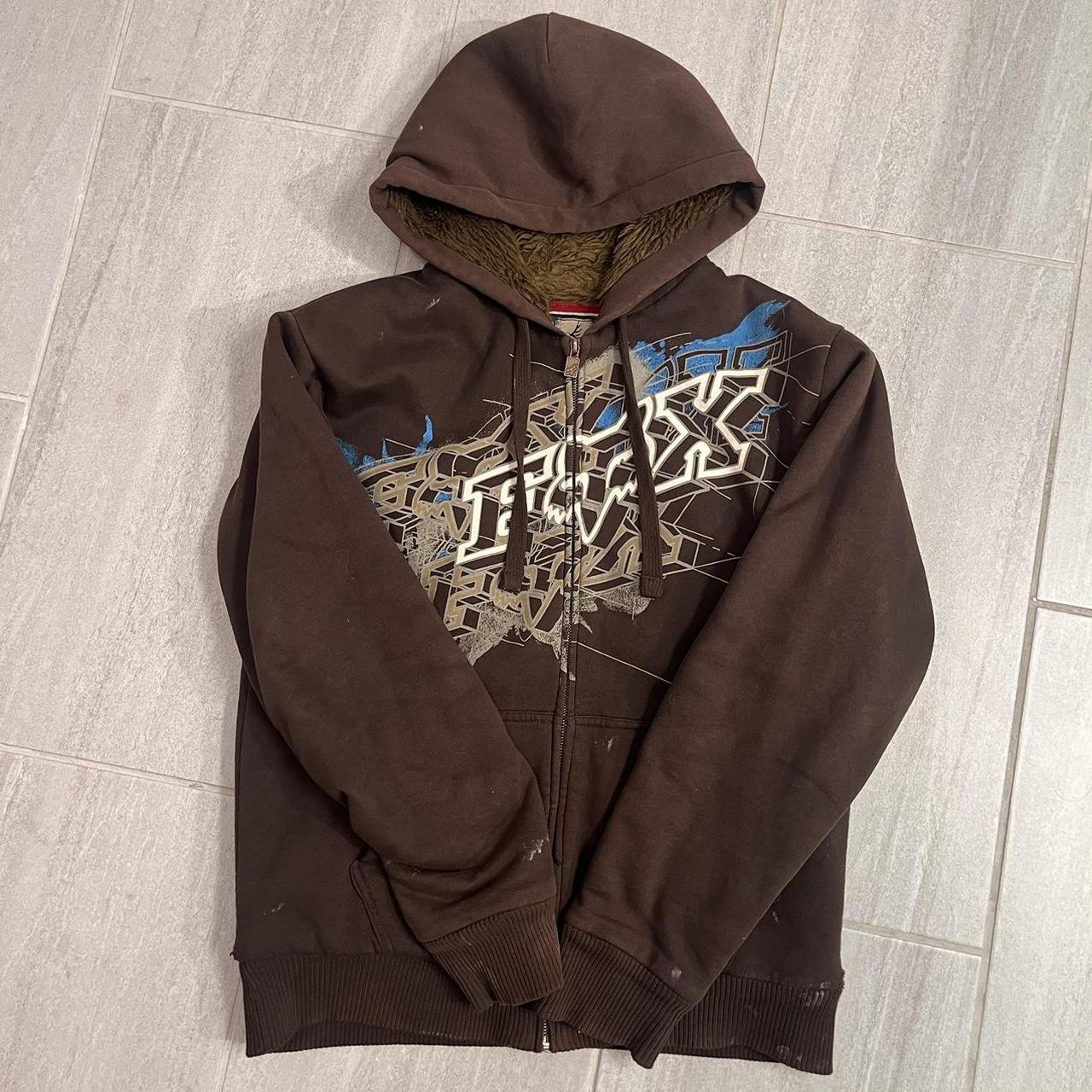 Vintage fox racing brown zip up jacket Fur lined... - Depop