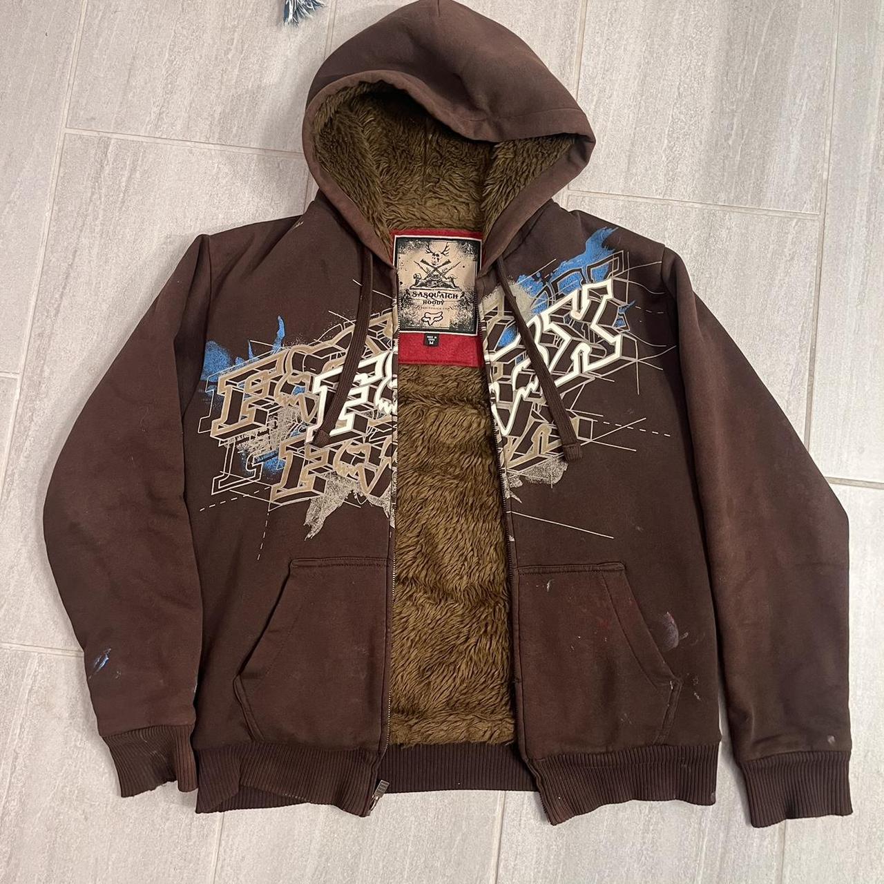 Vintage fox racing brown zip up jacket Fur lined... - Depop