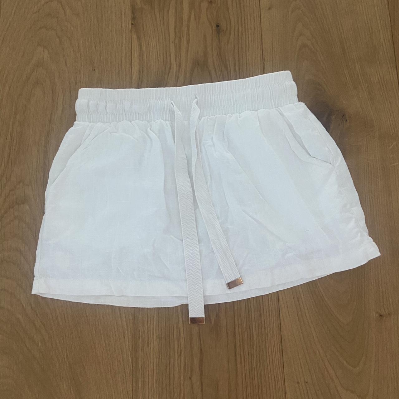 Mooloola (city beach) white linen skirt with... | Depop