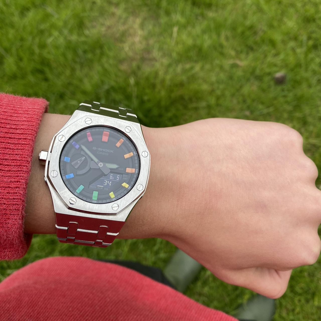 Casioak Custom Royal Oak Silver Metal Rainbow Casio... - Depop