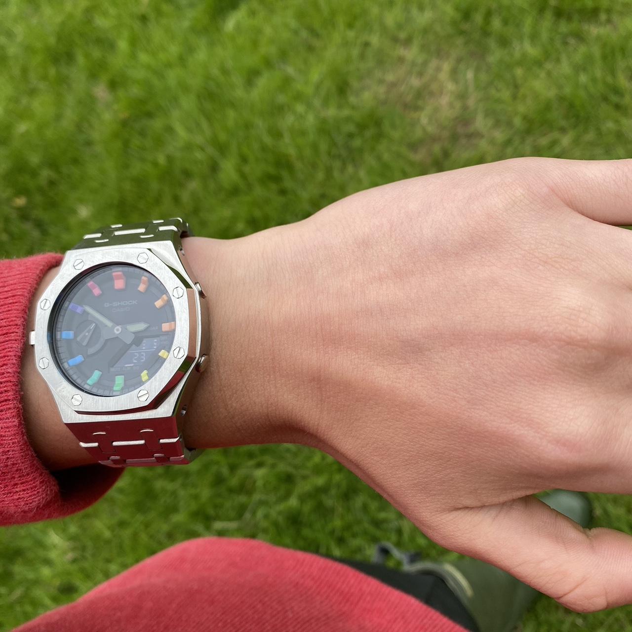 Casioak Custom Royal Oak Silver Metal Rainbow Casio... - Depop