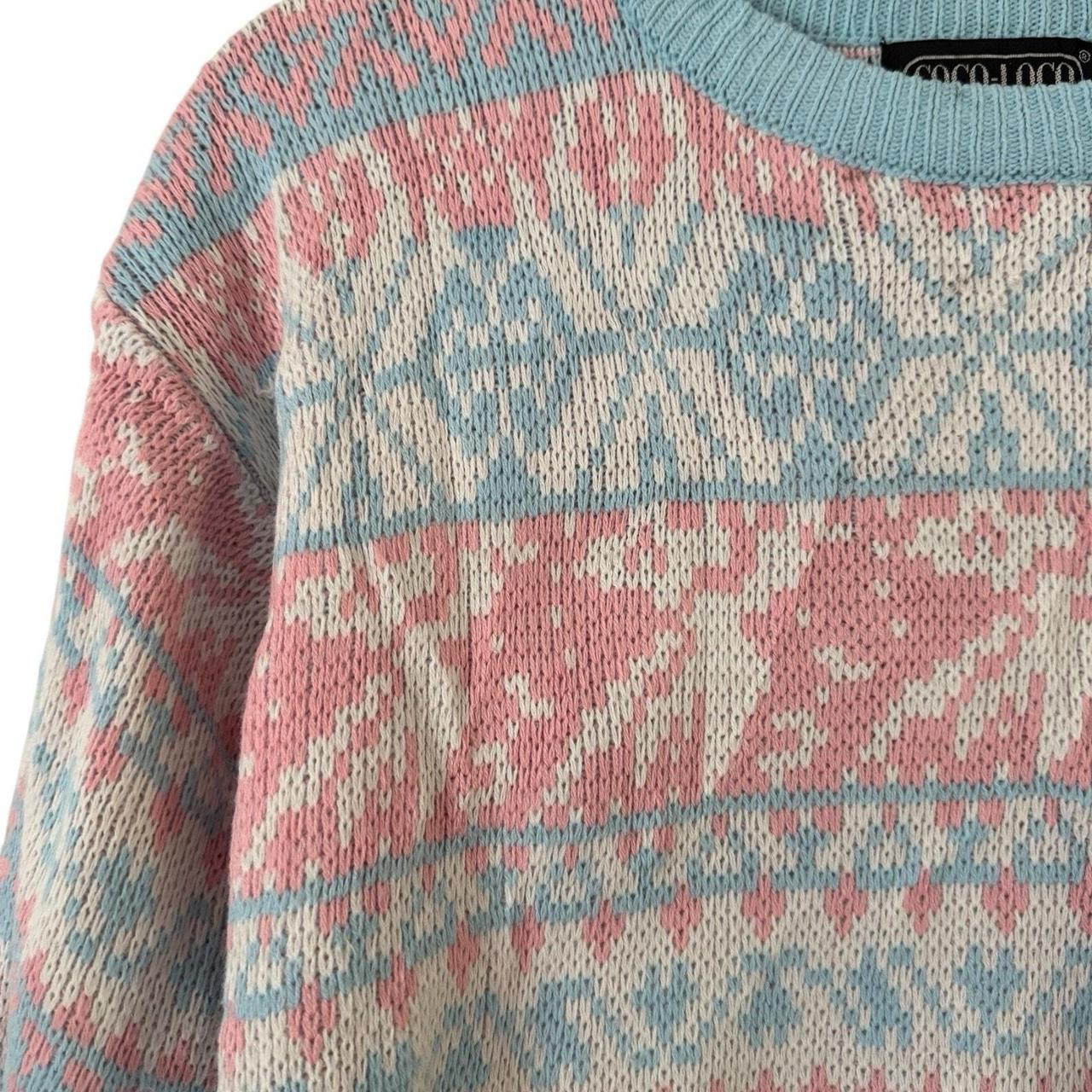 Coco Loco Baby Blue & Pink Vintage 90s Sweater.... | Depop