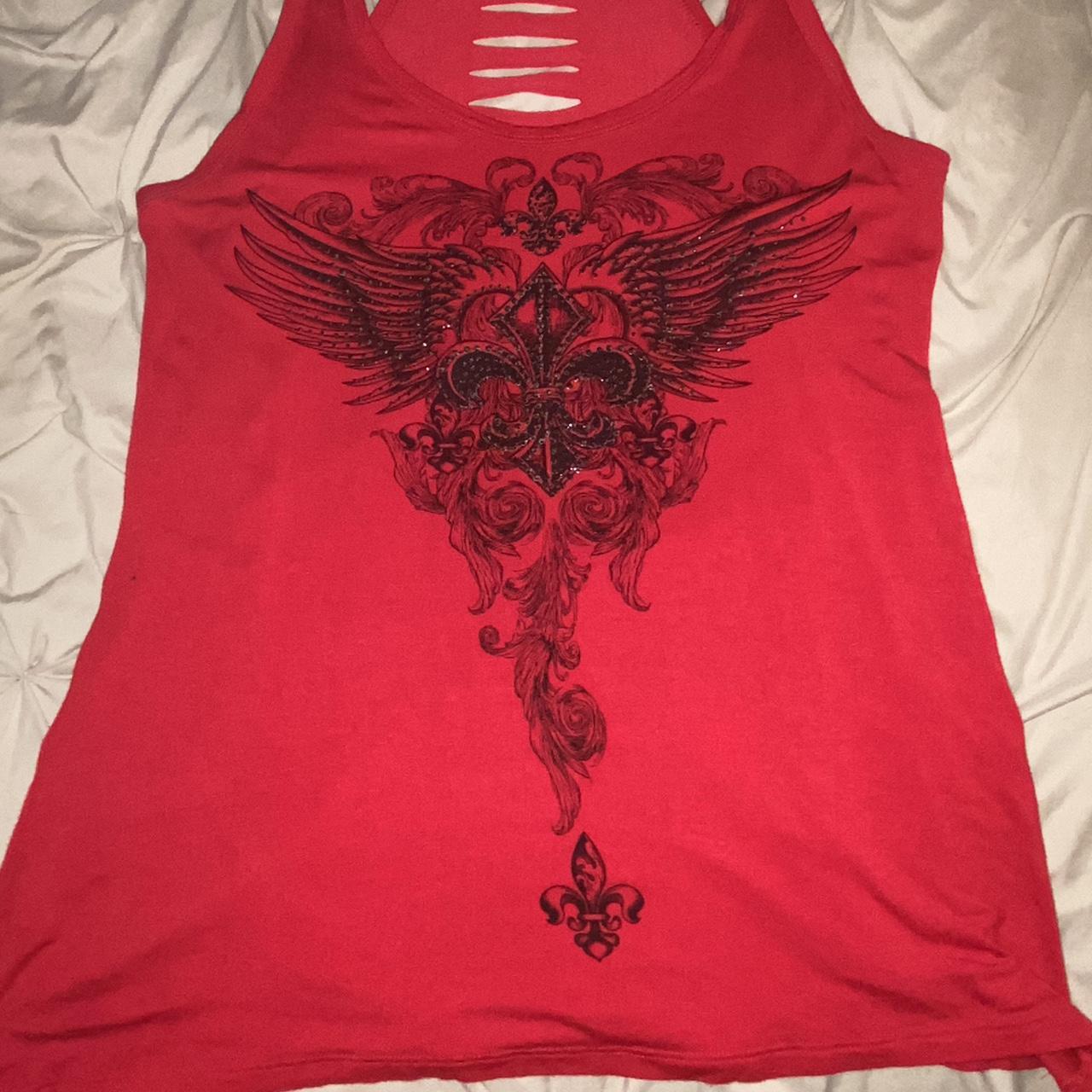 Red Affliction Bedazzled Tank (OPEN CUTS ON... - Depop