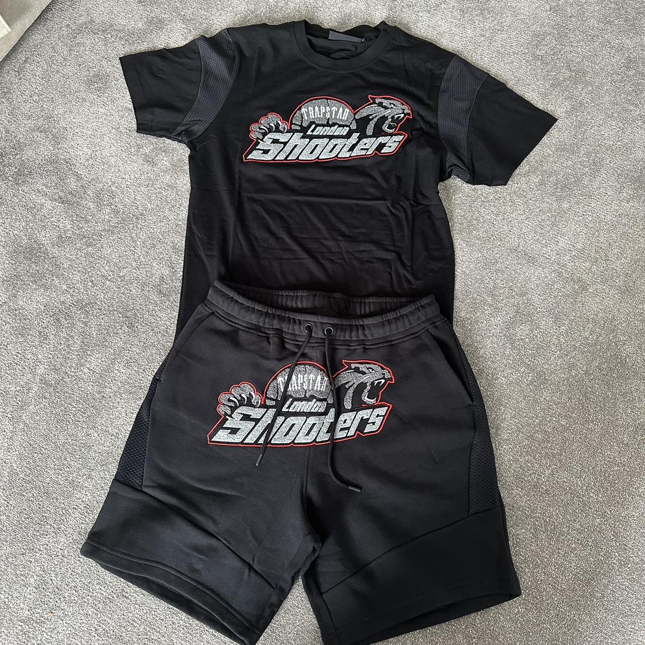 TRAPSTAR SHOOTERS SHORT SET - BLACK / RED T-Shirt &... - Depop