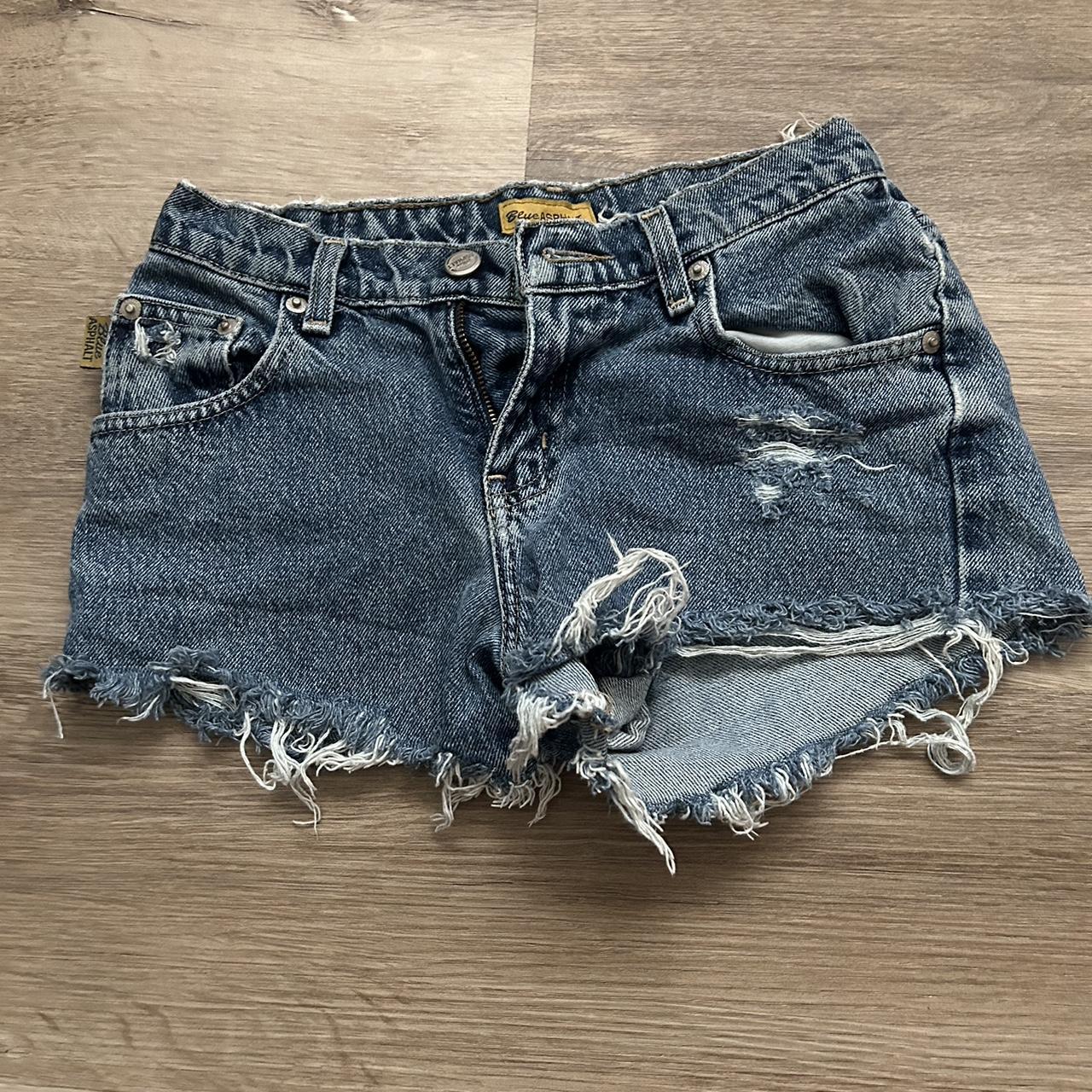 Blue jean ripped mini shorts No tags, waist is... - Depop