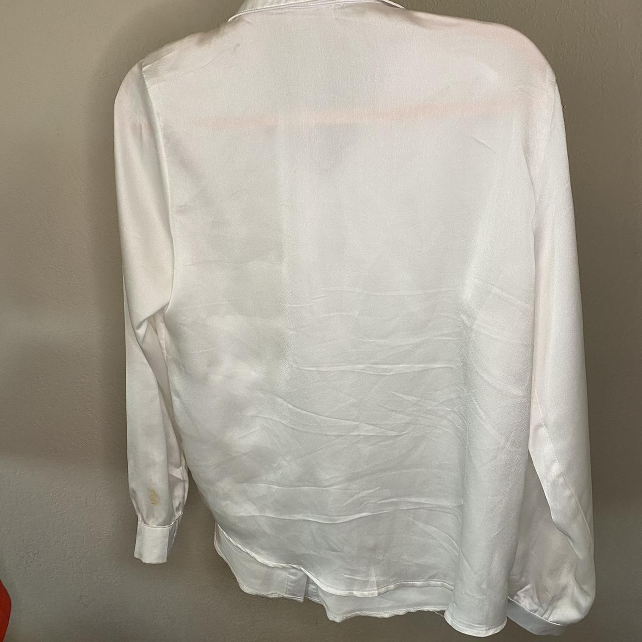 Shein white silk button down shirt, size L, US... - Depop