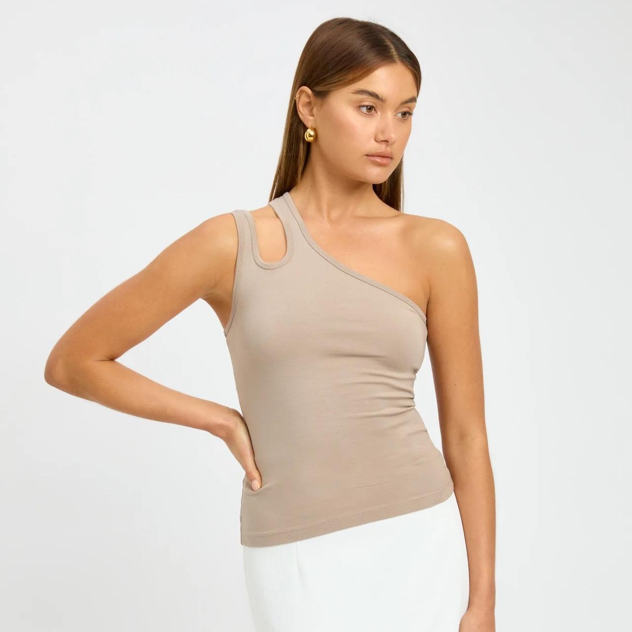 Kookai one shoulder valery tank top in the colour... - Depop