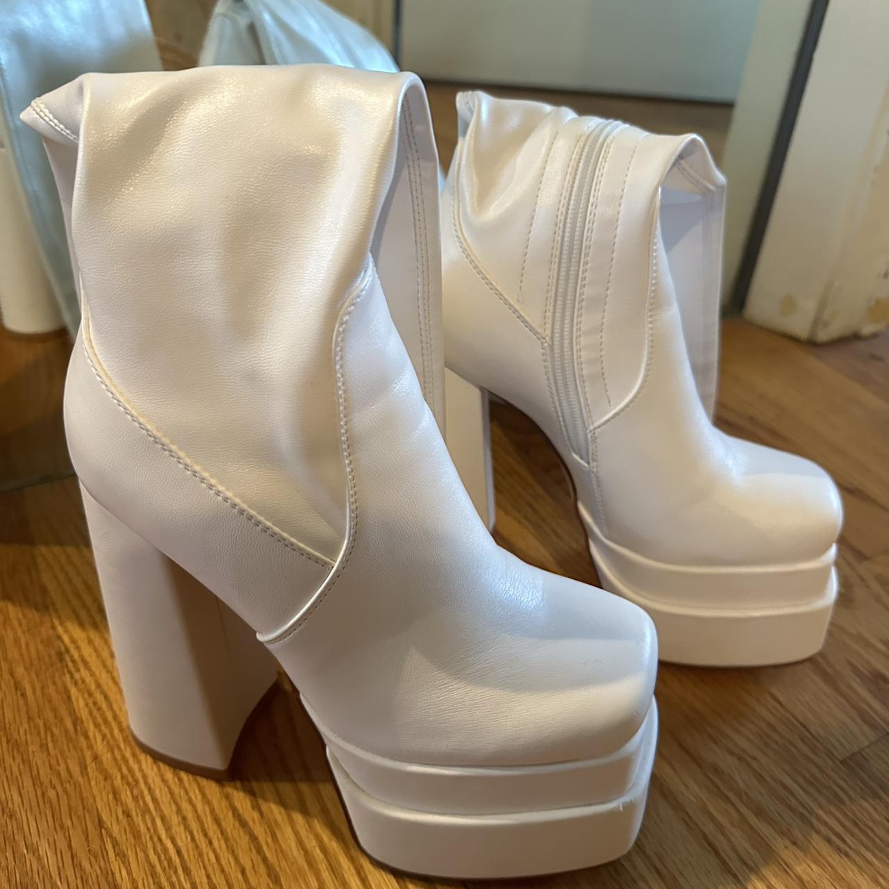 White knee high platform go-go boots. Fits a size 6.... - Depop