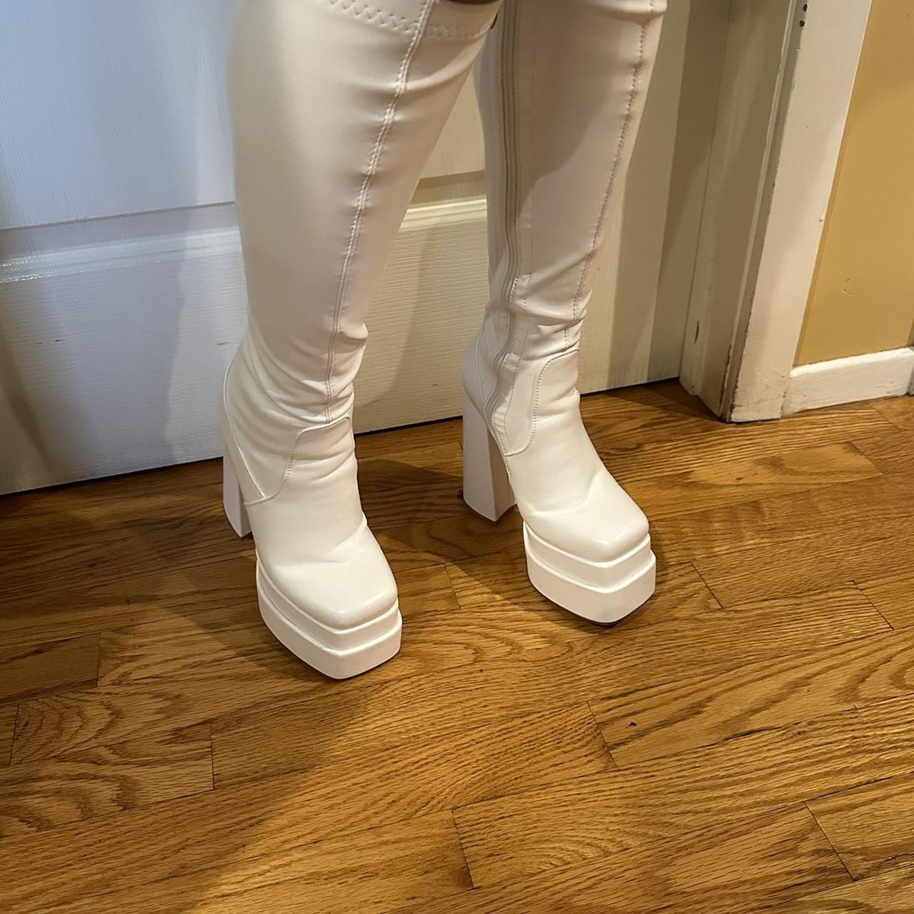 White knee high platform go-go boots. Fits a size 6.... - Depop