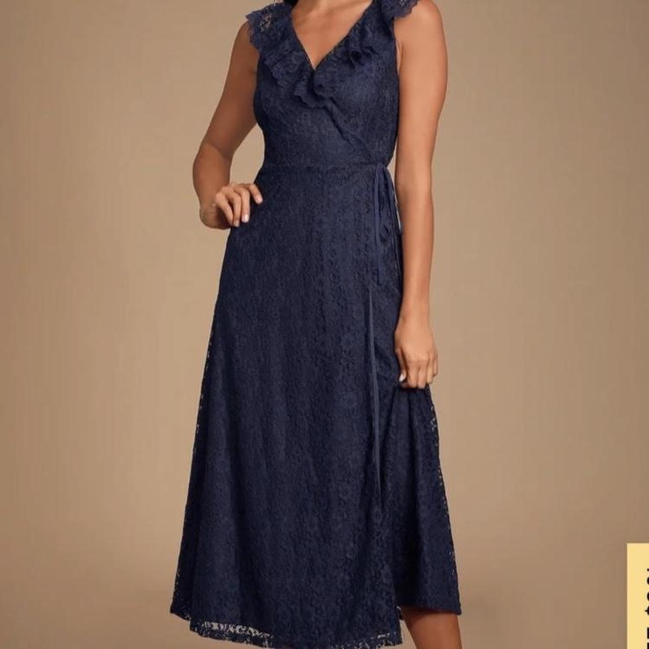 Lulu’s midi navy blue lace wrap dress Worn once to a... - Depop