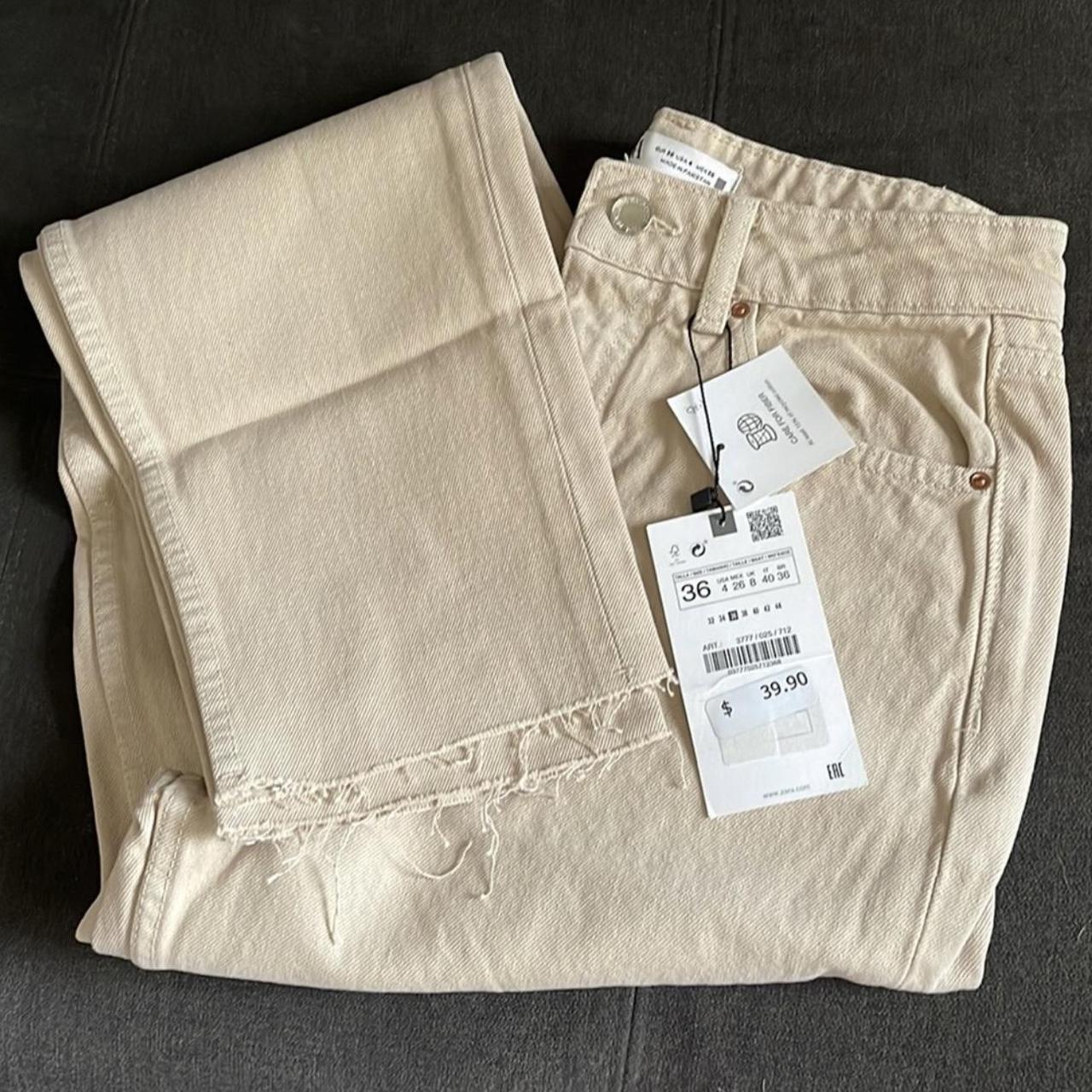 Zara beige straight jeans. Brand new size 4 - Depop