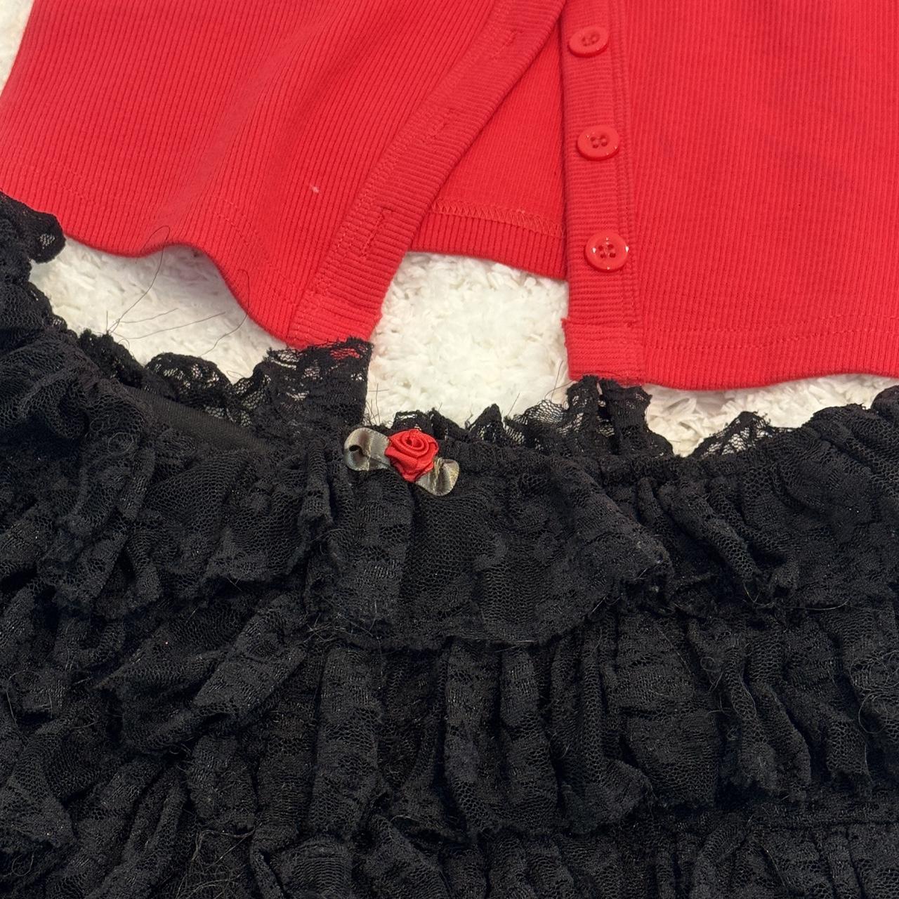 Edikted red basel button-up tank top with cute black... | Depop