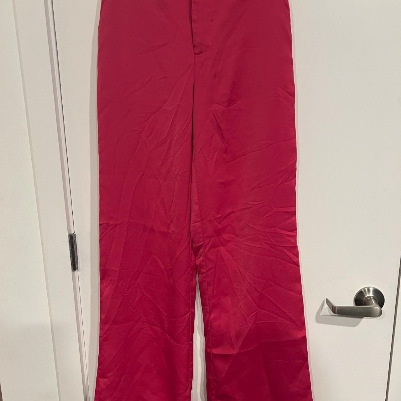 Fuschia satin wide leg pants - Depop