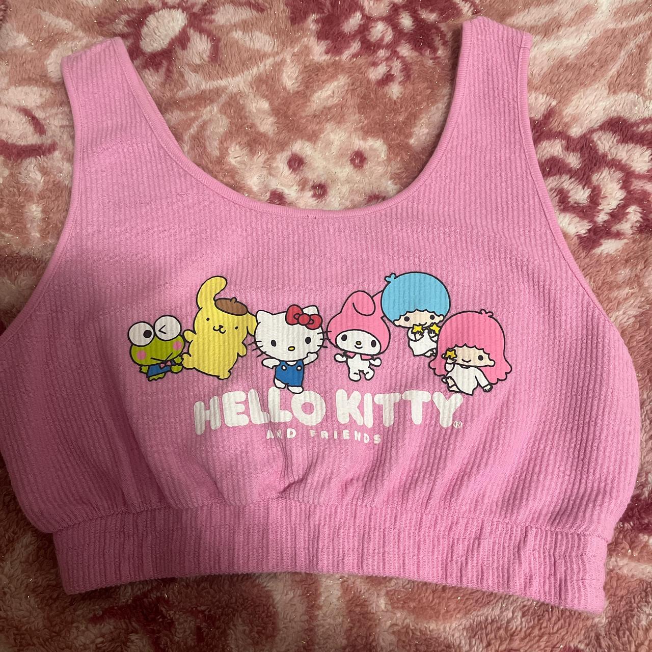 Pink Hello Kitty crop top. Size M. Good condition.... | Depop