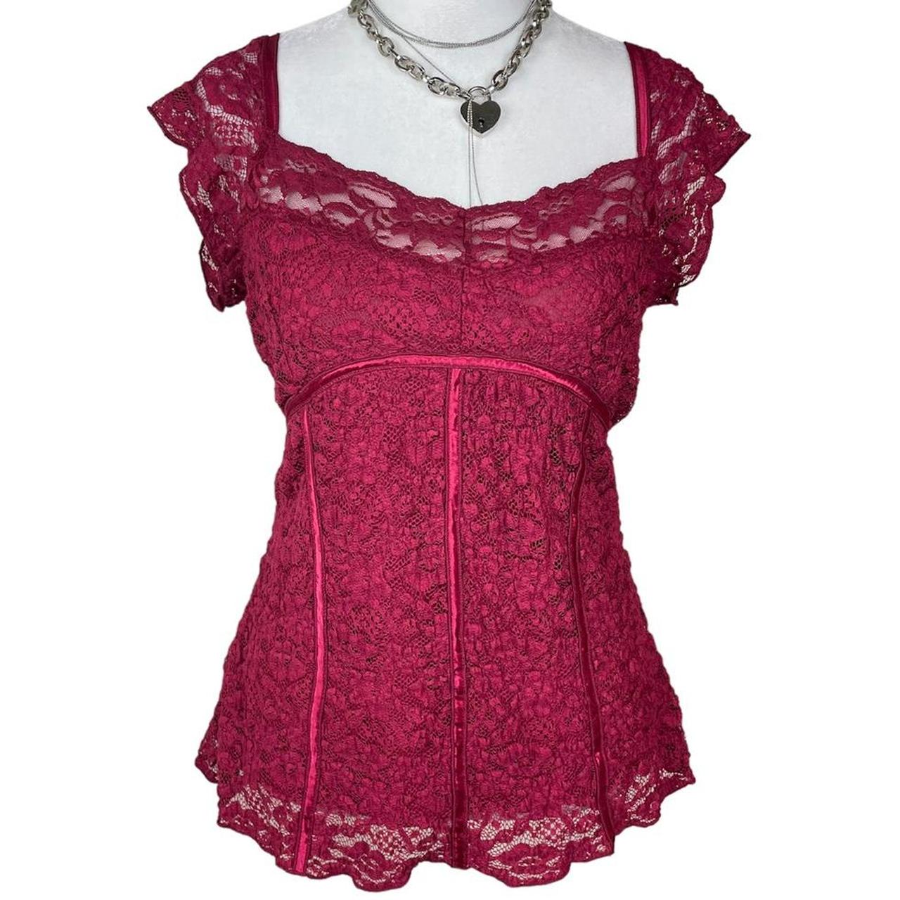 2000s burgundy lace top Cute burgundy semi sheer... - Depop