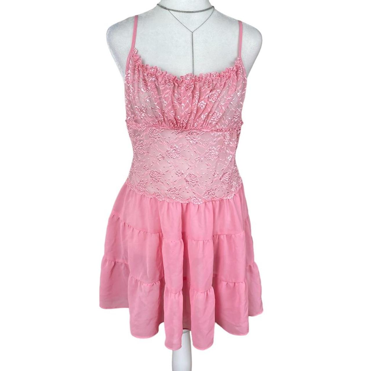 2000s pink milkmaid mini dress Pink sheer mini... - Depop