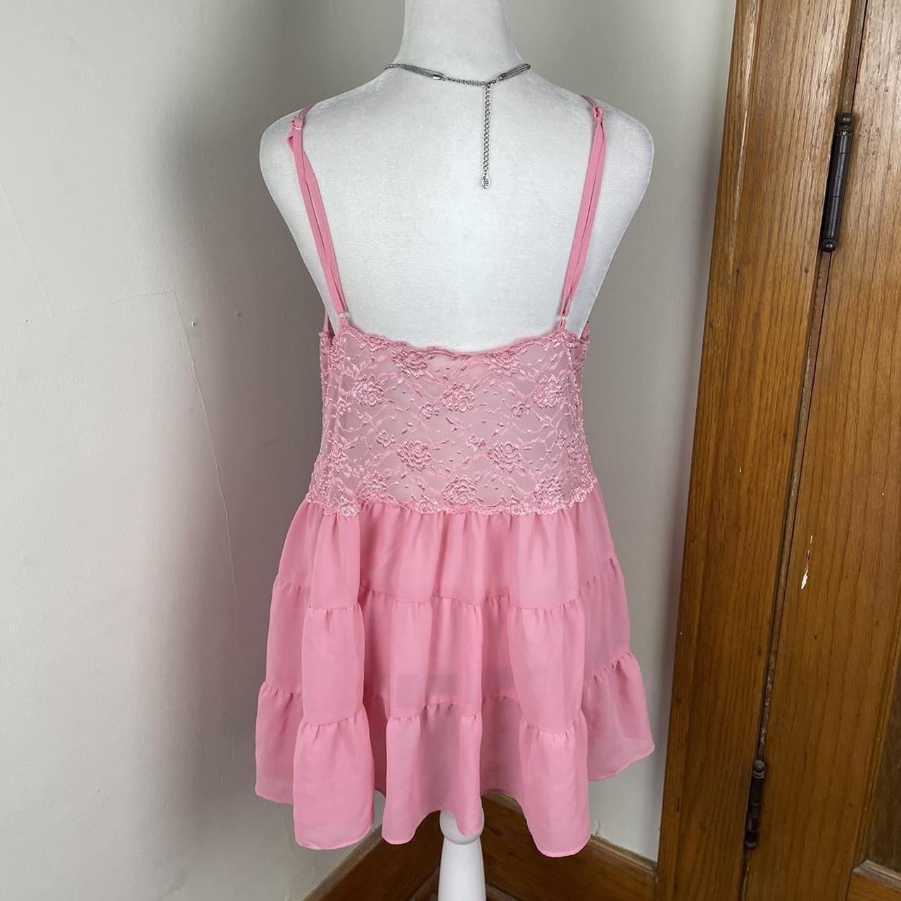 2000s pink milkmaid mini dress Pink sheer mini... - Depop