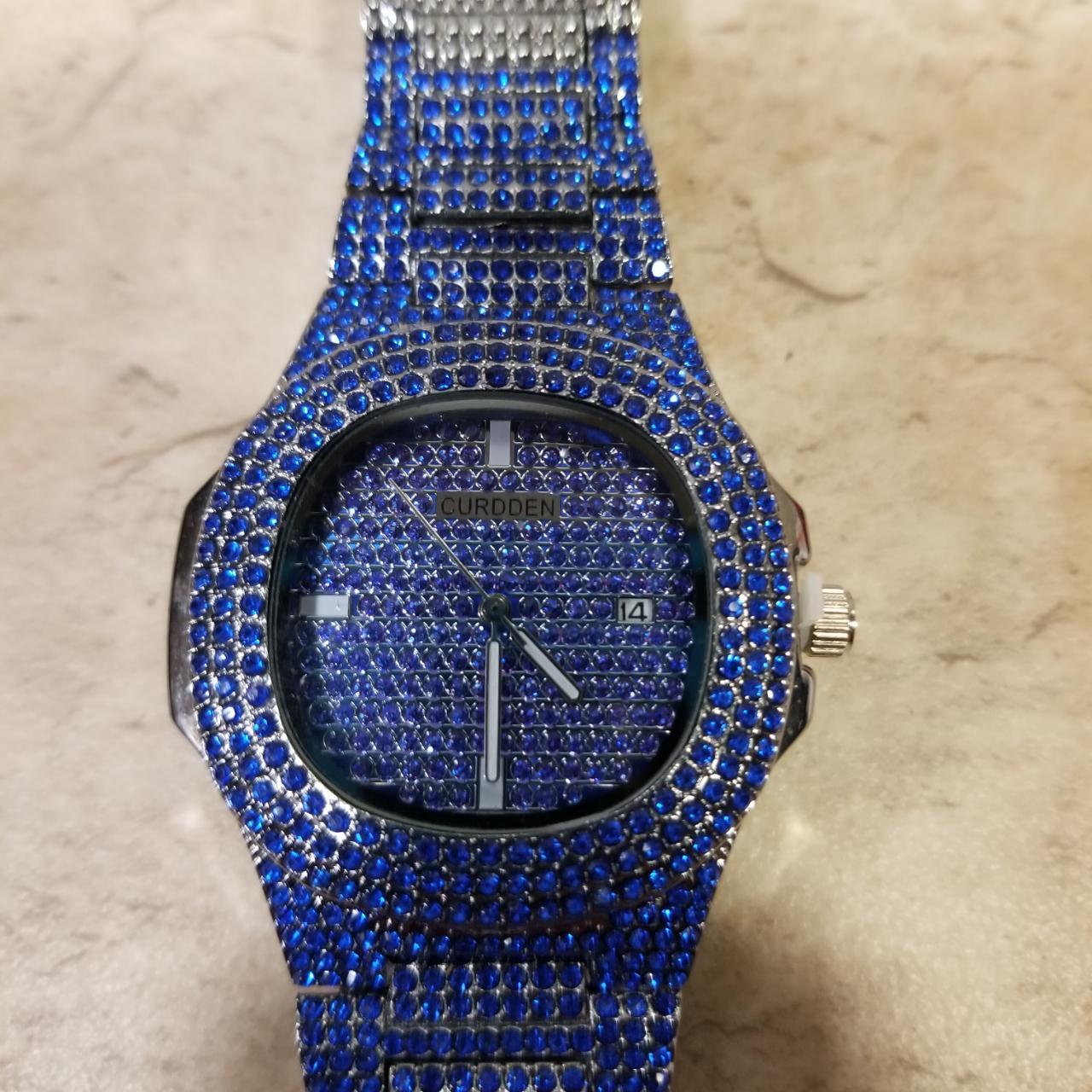 Men's Silver and Blue Watch | Depop