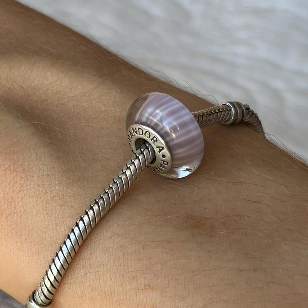 Pandora glass charm - purple stripes Sterling silver... - Depop