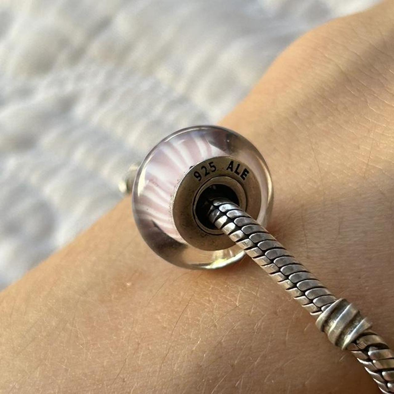 Pandora glass charm - purple stripes Sterling silver... - Depop