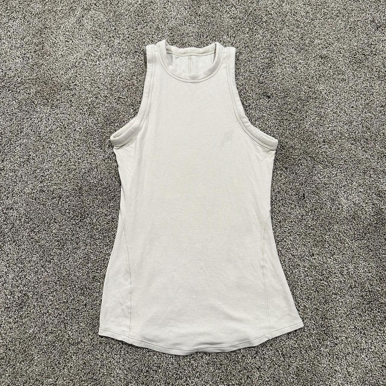 Cream off white lulu lemon tank top stain as... - Depop